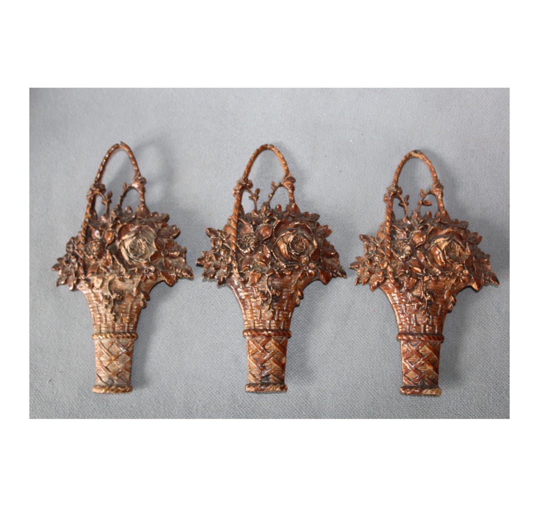 Set of 3 Antique Hand Carved Wood Ornament, Furniture Embellishment ...