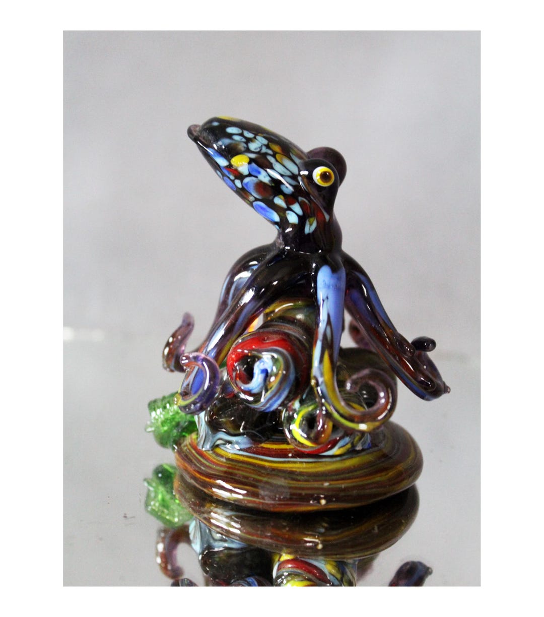 Art Glass Octopus on Reef, Squid Sculpture, Glass Figurine, Colorful ...