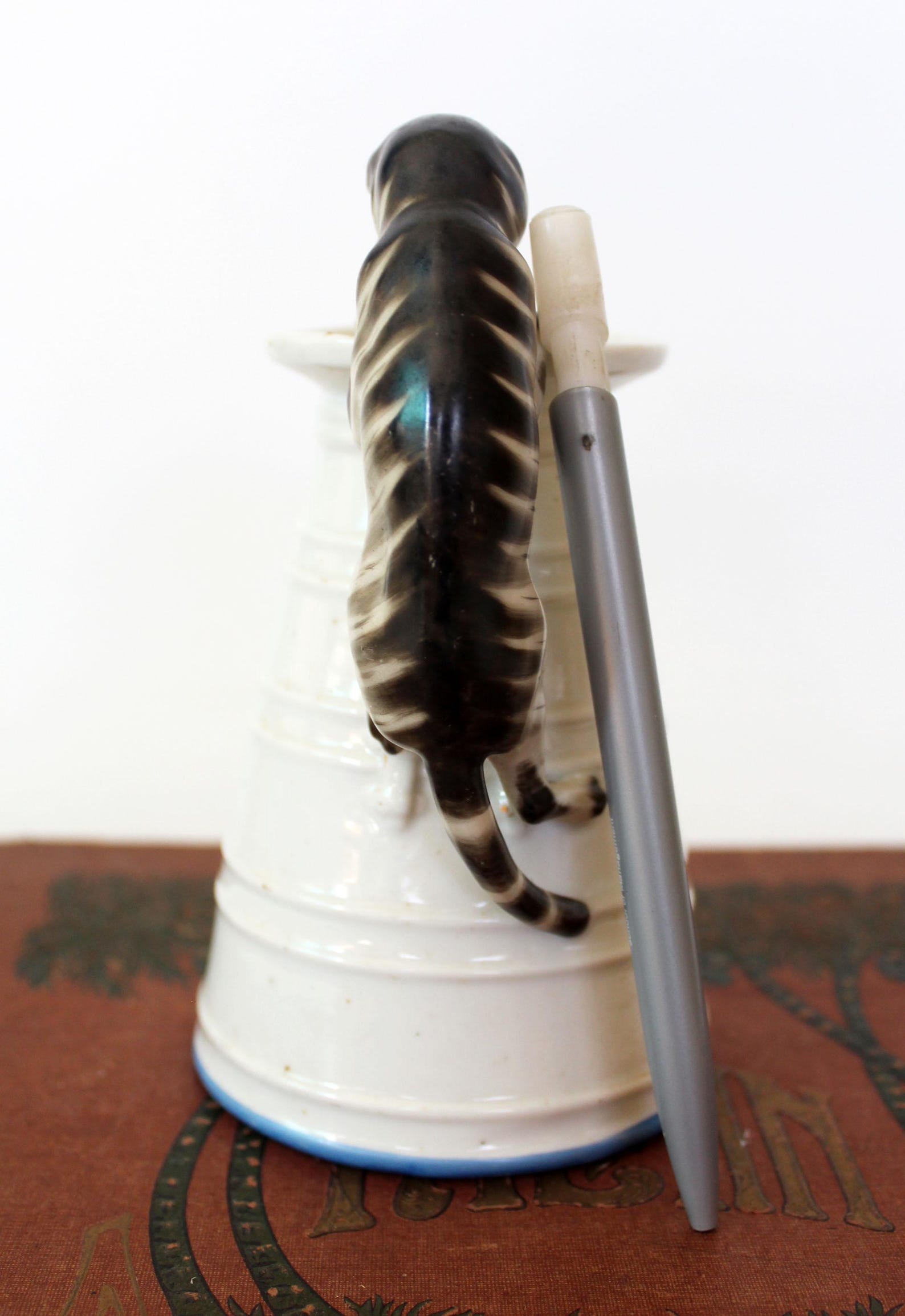Antique 19th Century Porcelain Pitcher With Climbing Cat Handle, White ...