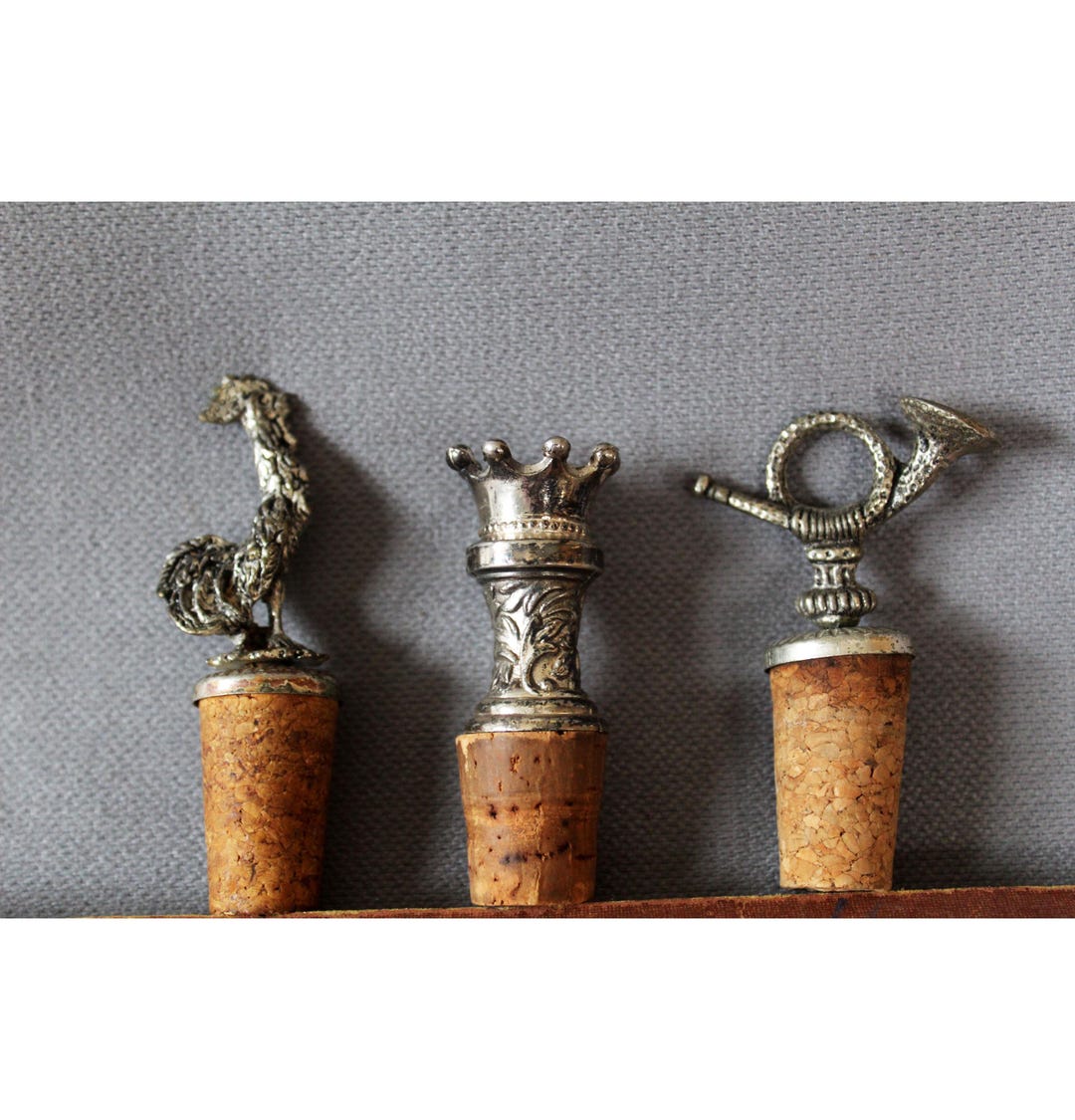 3 Vintage Novelty Cork Bottle Stopper, Wood Cork, 3D Figurine, Coq Horn ...