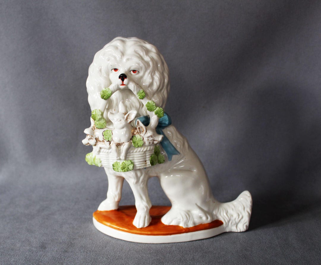 Large Antique Mantel Porcelain Poodle Dog With Basket, German Wally Dog ...