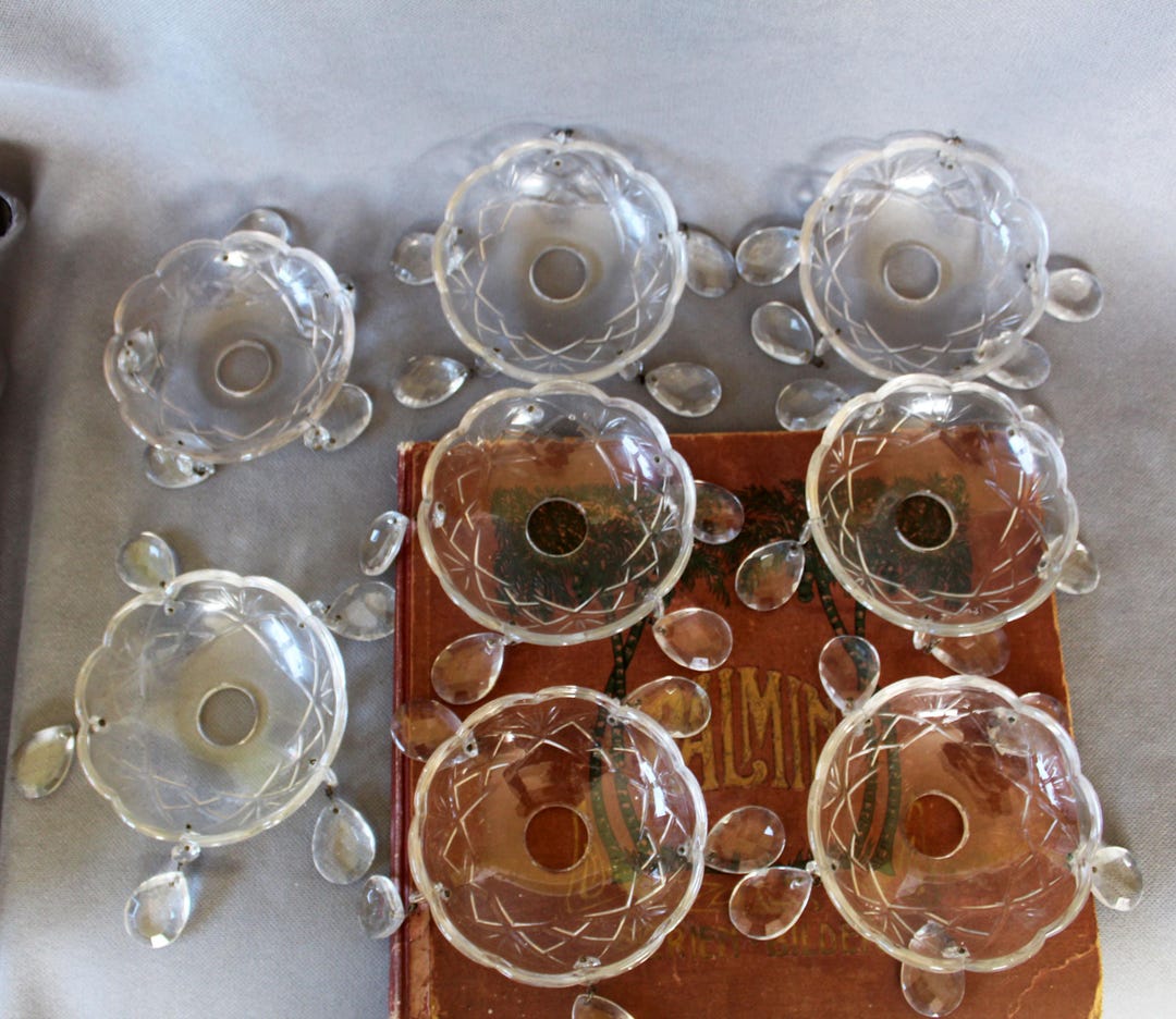 Vintage Set of 8 French Glass Crystal Bobeche With Teardrops Beads ...