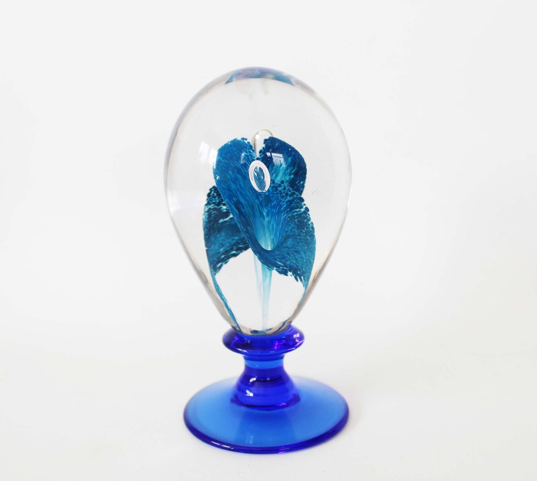 Vintage Glass Paperweight, Hand Blown, Pedestal Glass Stand, Wig Stand ...