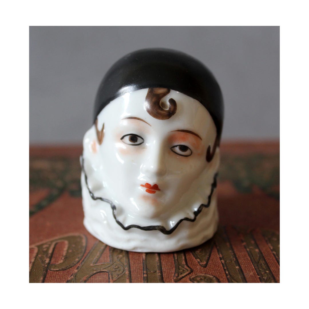 Antique Art Deco German Porcelain Pierrot Doll Head, Jester Collar, Was ...