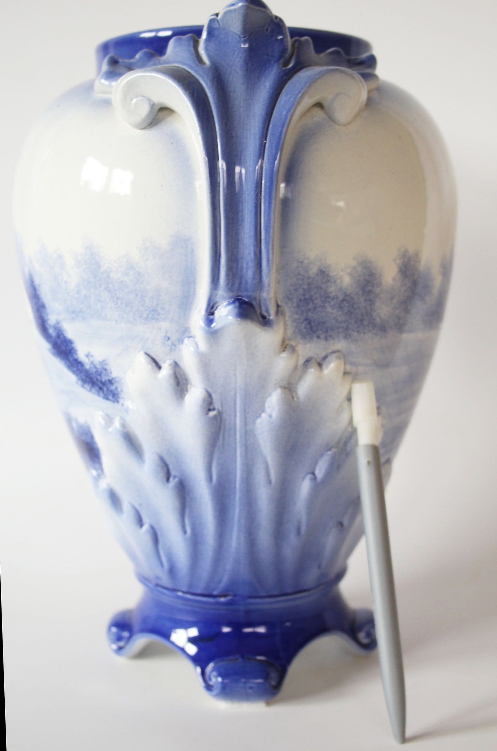Tall Large Vintage Circa 1930s Blue and White Ceramic Vase, Delft Style ...
