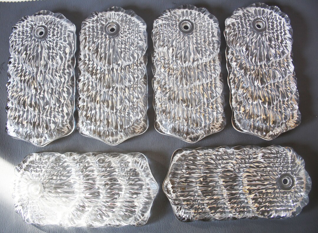 6 Vintage Retro Glass Panels, Replacement Chandelier Parts, Ripple ...