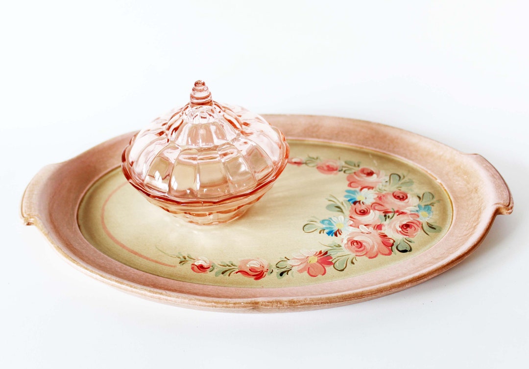 Tray and Glass Box, Vintage Florentine Serving Wood Tray and Art Deco ...