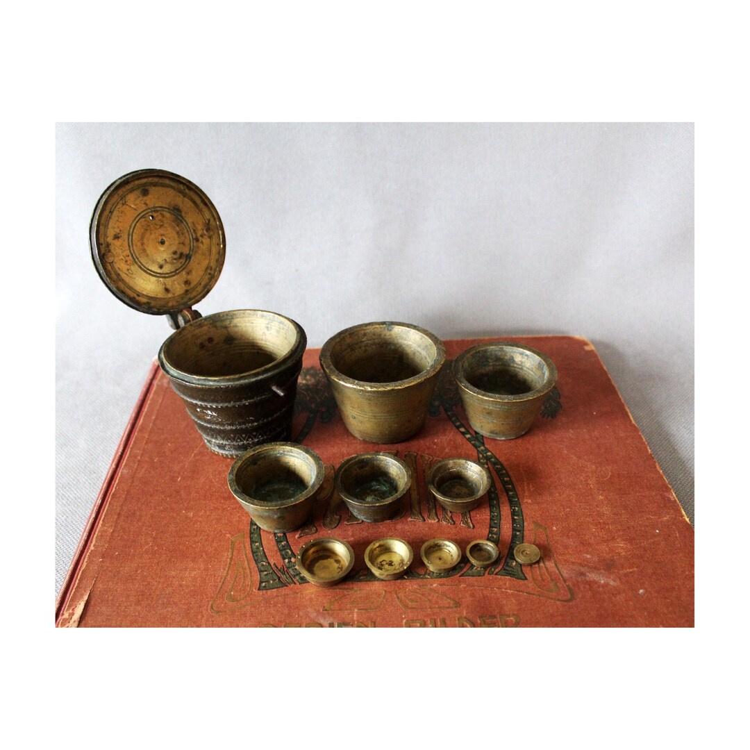 Antique Bronze Nuremberg Nesting Scales, Apothecary Weights, Coin ...