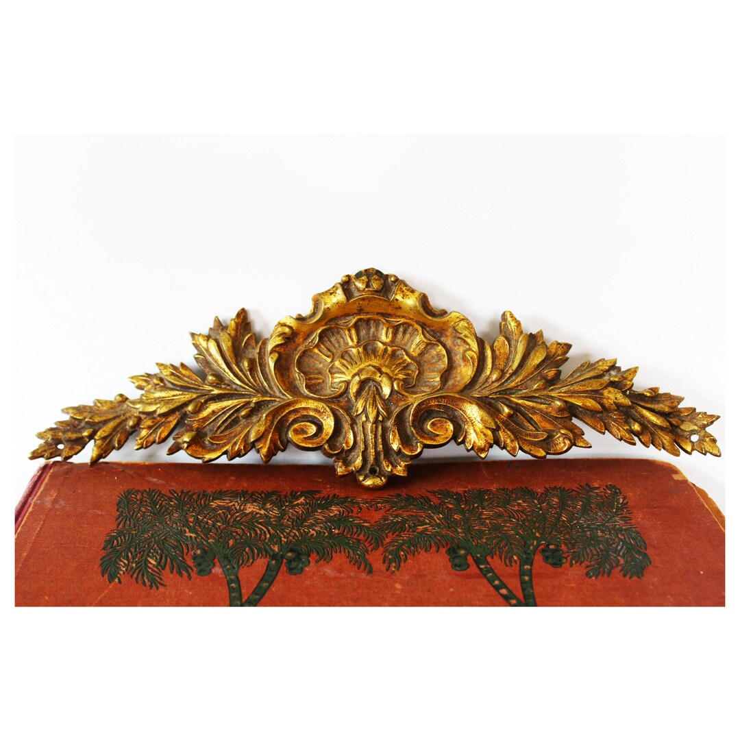 Antique Heavy Ornate Gilt Bronze Pediment, Furniture Ornament, Over ...