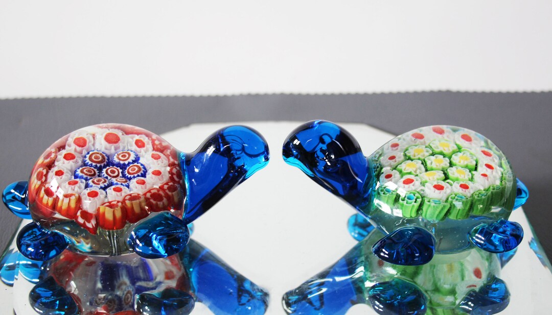 Art Glass Turtle Figurine, Murano Style, Sold Each, Millefiori Glass ...