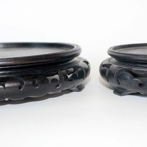 2 Carved Wood Round Display Stand, Chinese Carved Ebonised Style ...