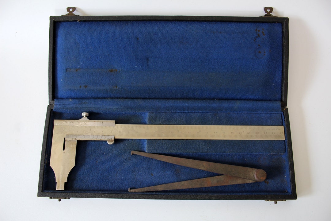 Vintage PAV Vaduz Swiss Stainless Steel Caliper, Antique Compass, in an ...