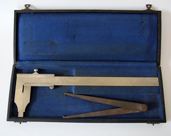 Vintage PAV Vaduz Swiss Stainless Steel Caliper, Antique Compass, in an ...