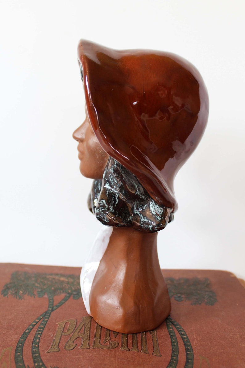 Vintage Circa 1970s Ceramic Sculpture, Lady With Hat, Dark Colored Skin ...