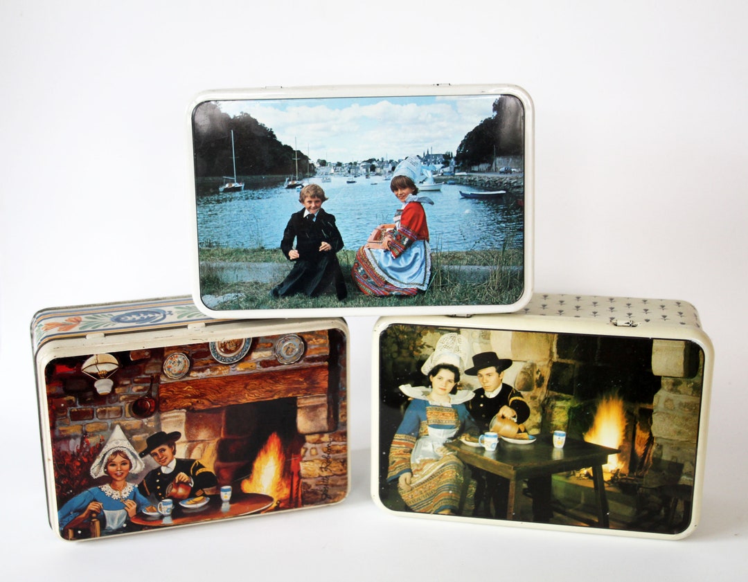 3 Vintage Tin Box Metal Box Rectangle, 2 Are by Massilly France, French ...