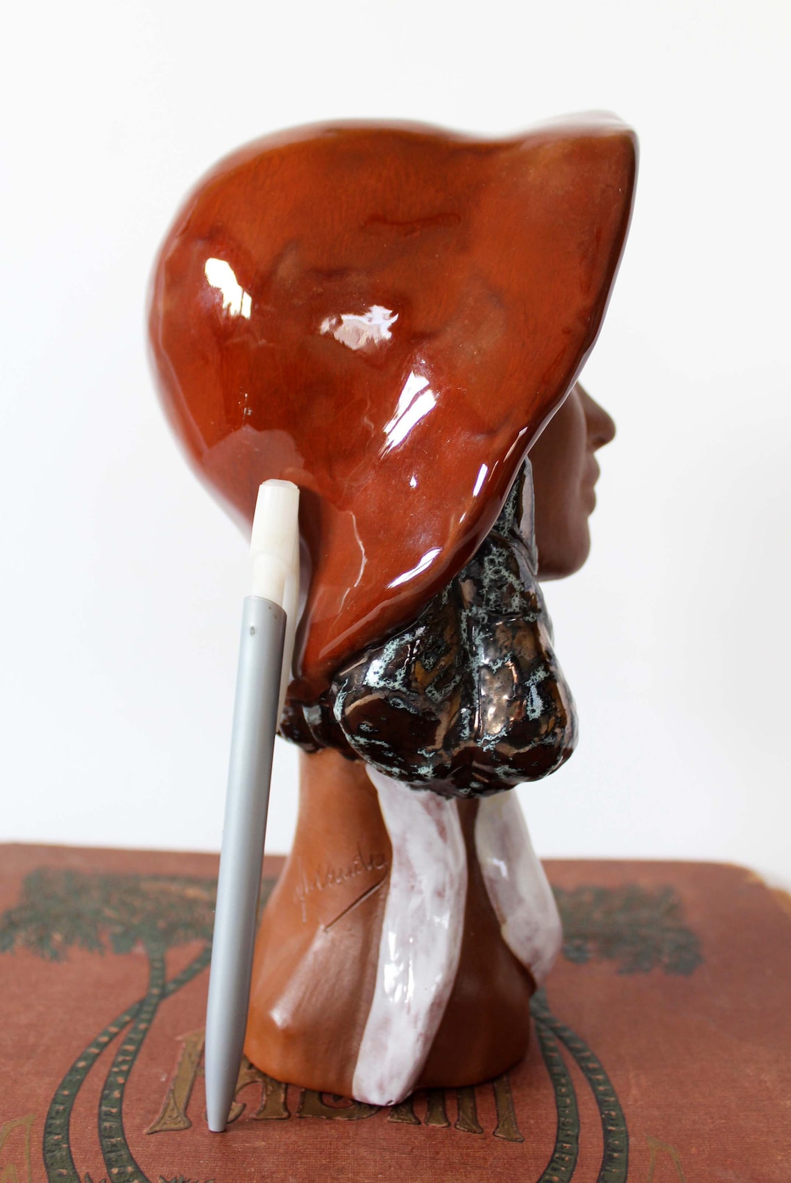 Vintage Circa 1970s Ceramic Sculpture, Lady With Hat, Dark Colored Skin ...