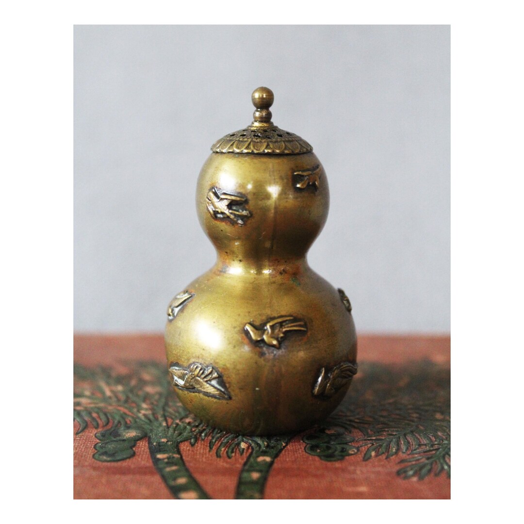Vintage Miniature Brass Wu Lou Chinese Gourd Bottle, Twist off Top ...