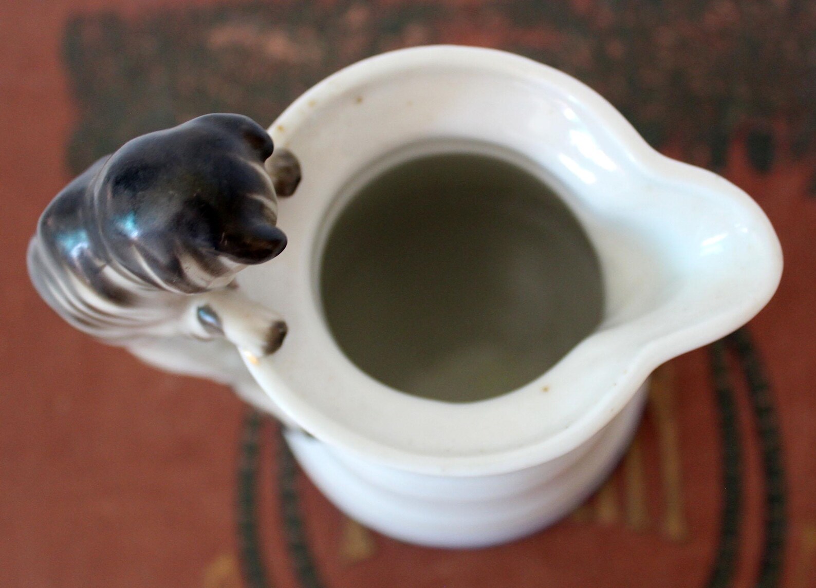 Antique 19th Century Porcelain Pitcher With Climbing Cat Handle, White ...