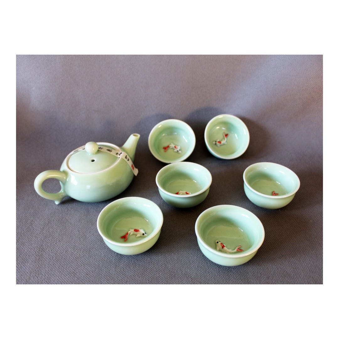 Ceramic Chinese Tea Set, Unused in Original Box, 6 Cups, Tea Pot With ...