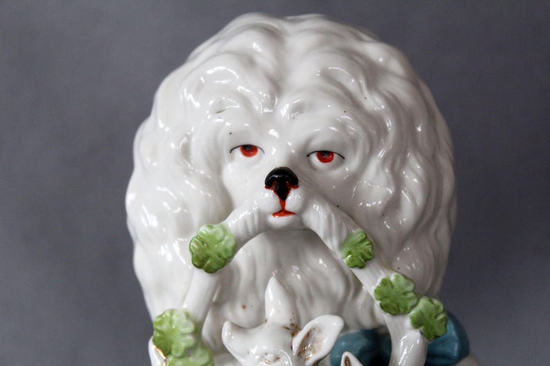 Large Antique Mantel Porcelain Poodle Dog With Basket, German Wally Dog ...