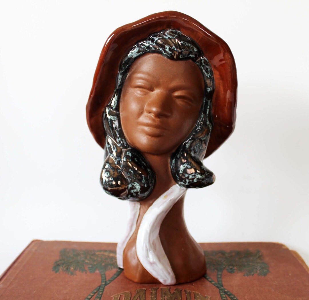 Vintage Circa 1970s Ceramic Sculpture, Lady With Hat, Dark Colored Skin ...