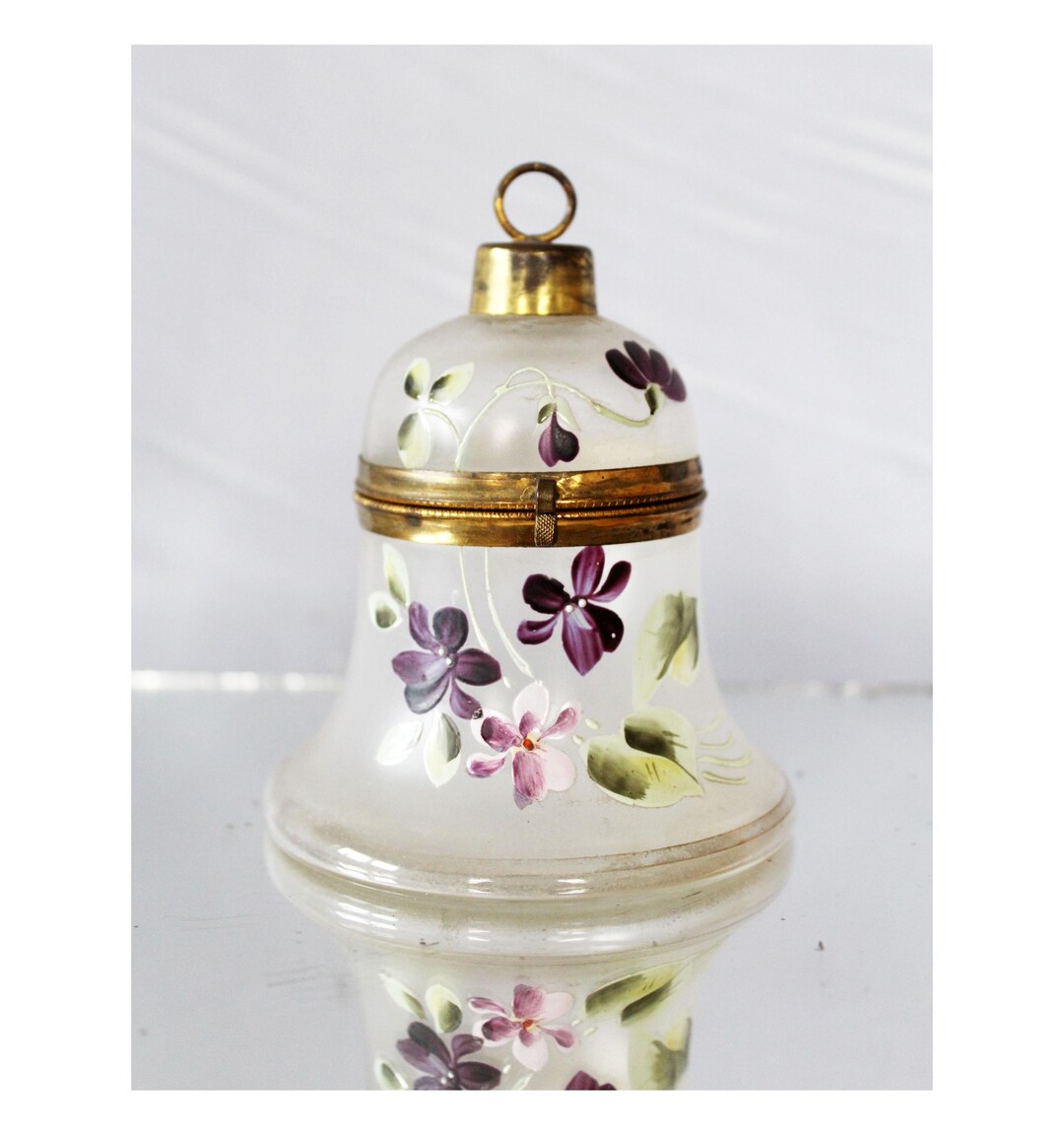 Antique Victorian Bell Shaped Glass Box, Enamelled Jewelry Box, Trinket ...