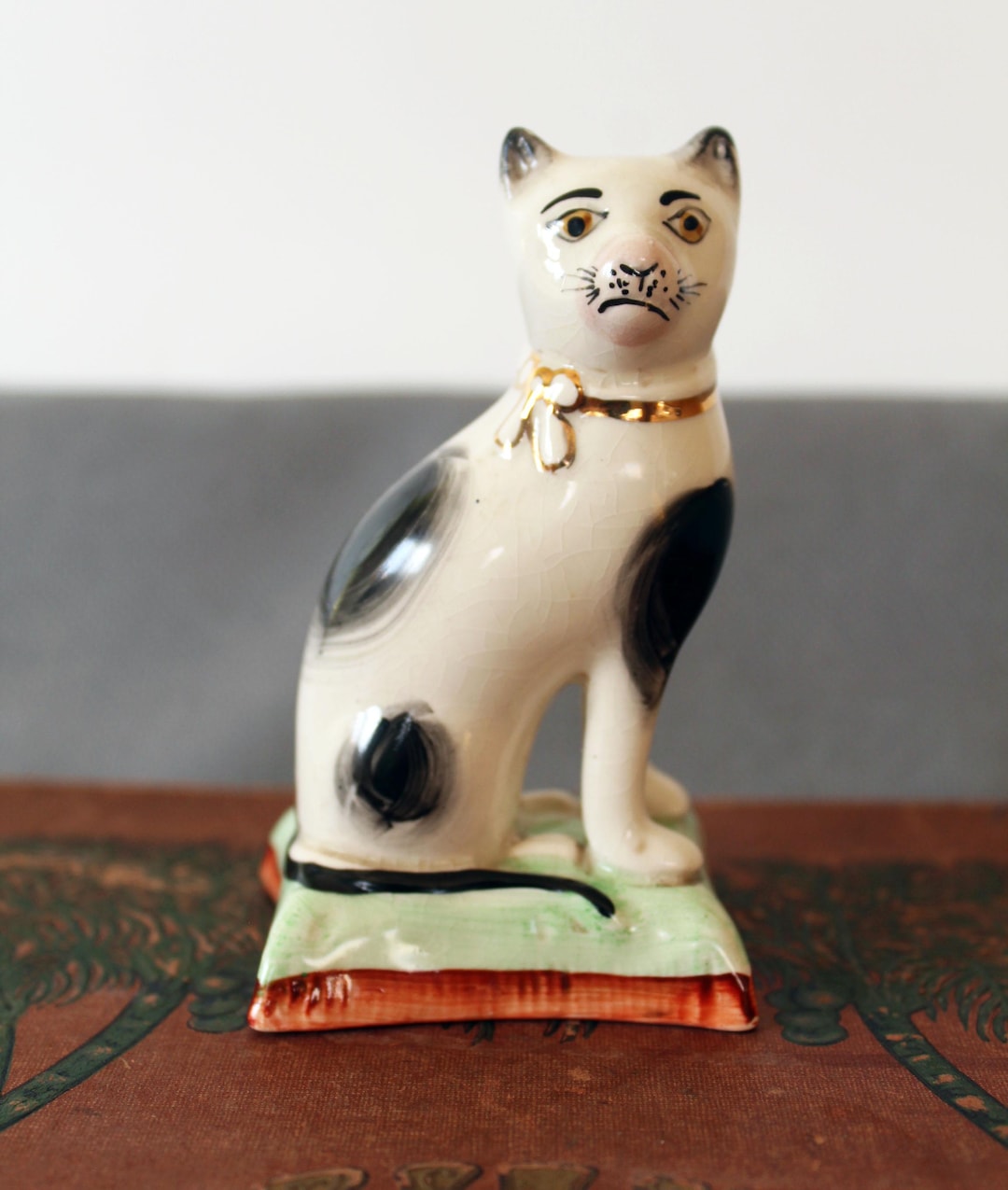 Vintage Ceramic Cat Figurine, Cat on Pillow, Style of a Staffordshire ...