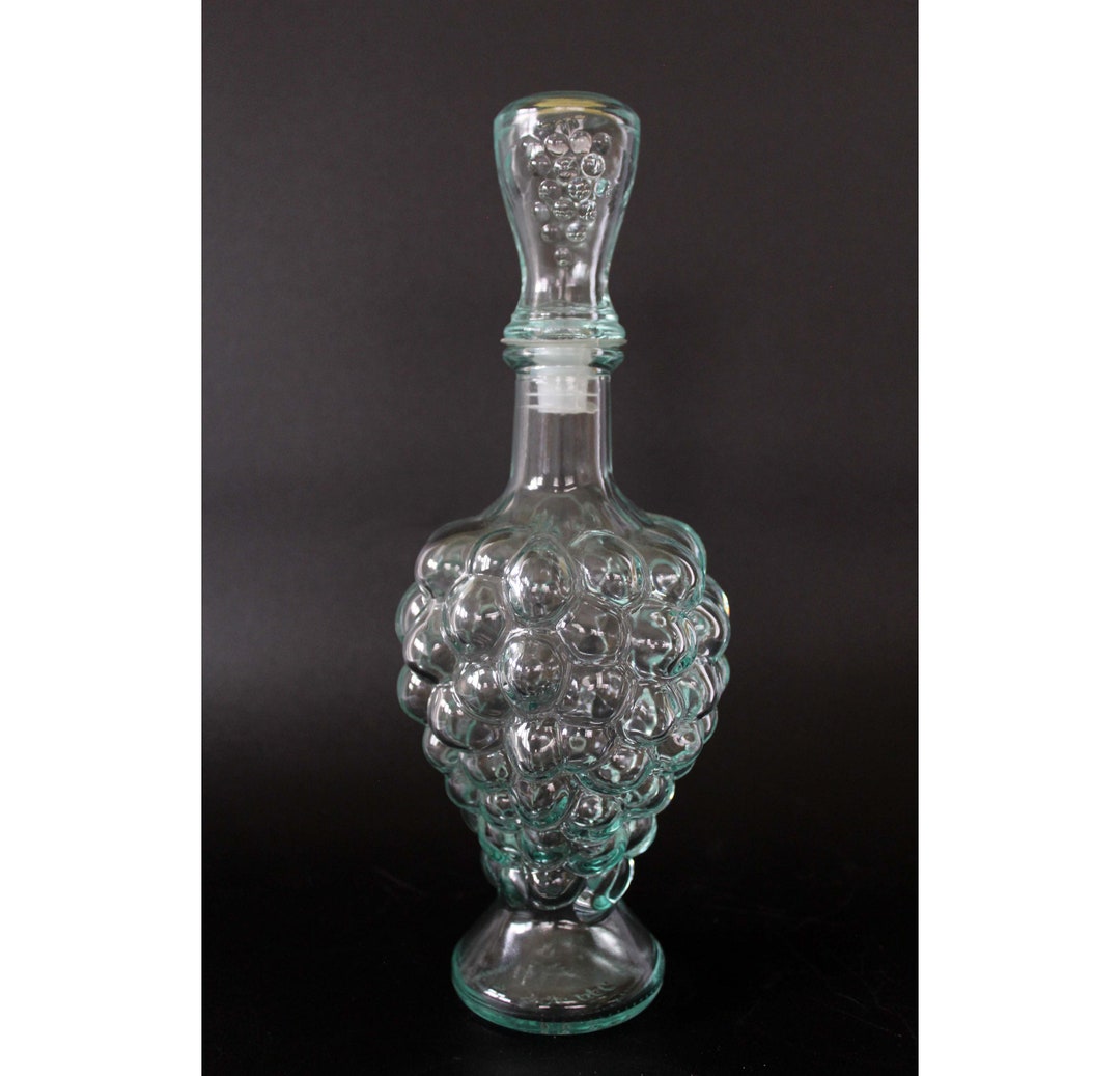 Tall Vintage Italian Empoli Glass Decanter, Cluster of Grape Shaped ...