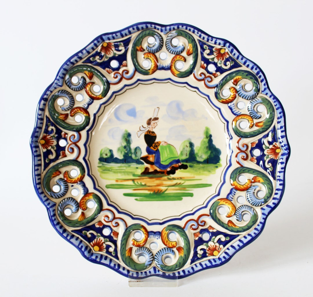 Vintage French Ceramic Collector Plate, Desvres Rouen Decor Brittany ...