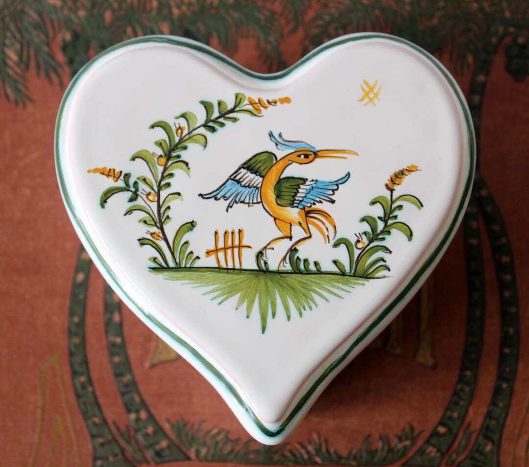 Vintage French Ceramic Heart Box, Heart Shaped Trinket Box, Lidded ...