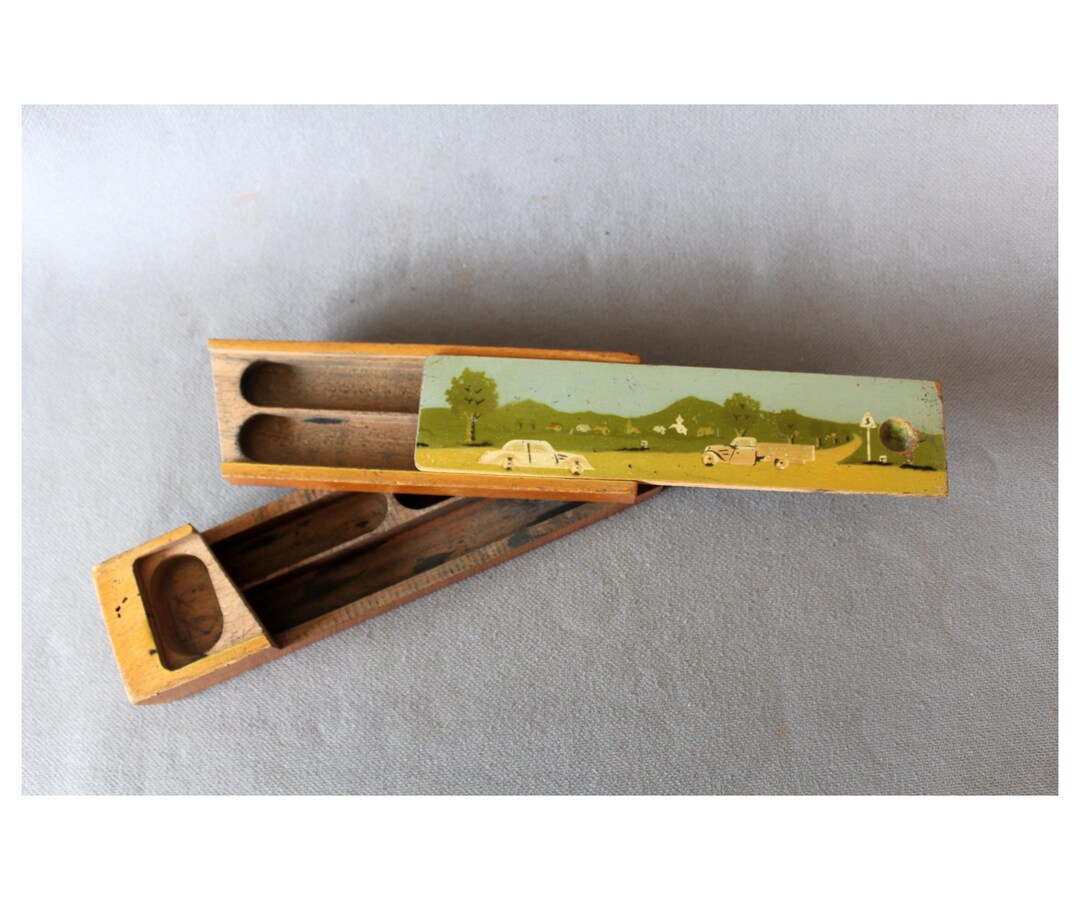 Vintage Circa 1950s Wood Pencil Case Box, School Box, 2 Levels, Slide ...