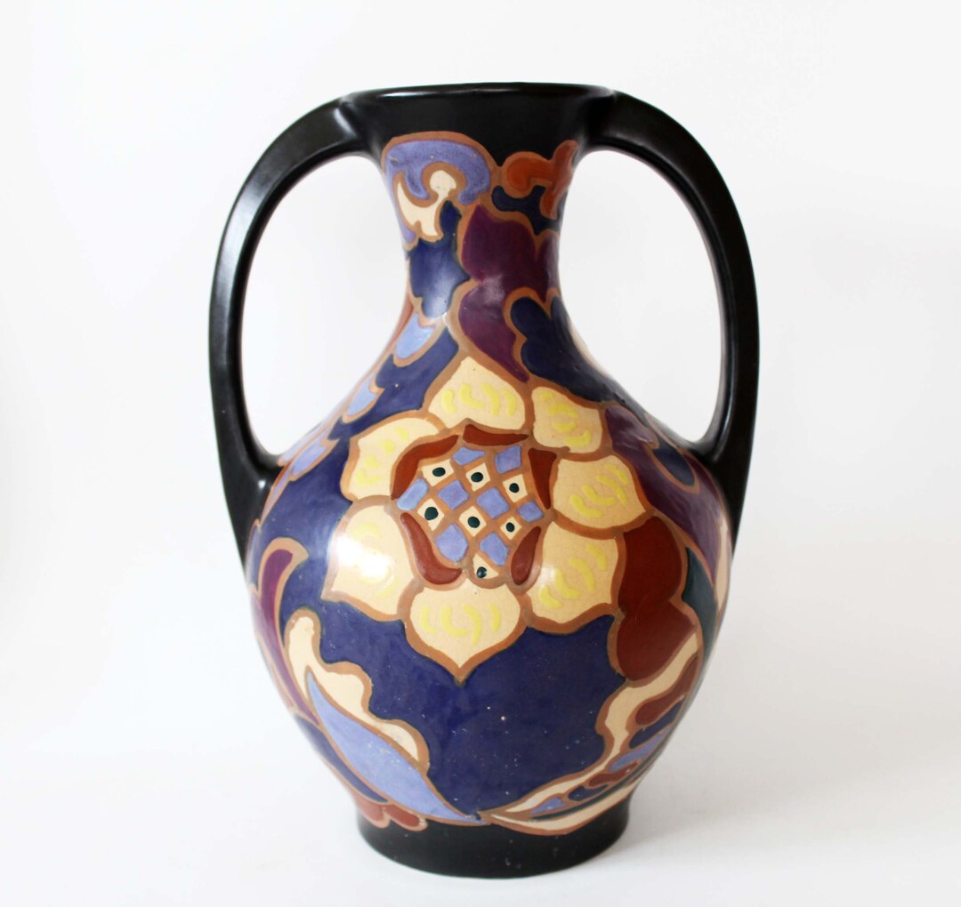 Tall Art Deco Circa 1920s ACA Tonoda Belgium for Gouda Holland Urn Vase ...