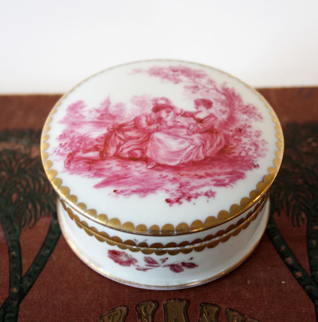 Antique French Porcelain Box, Powder Box, Jewellery Box, Handpainted ...