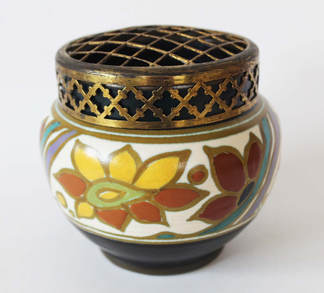 Antique Art Deco Circa 1927 PZH Gouda Art Pottery Pique Fleur Bowl Vase ...