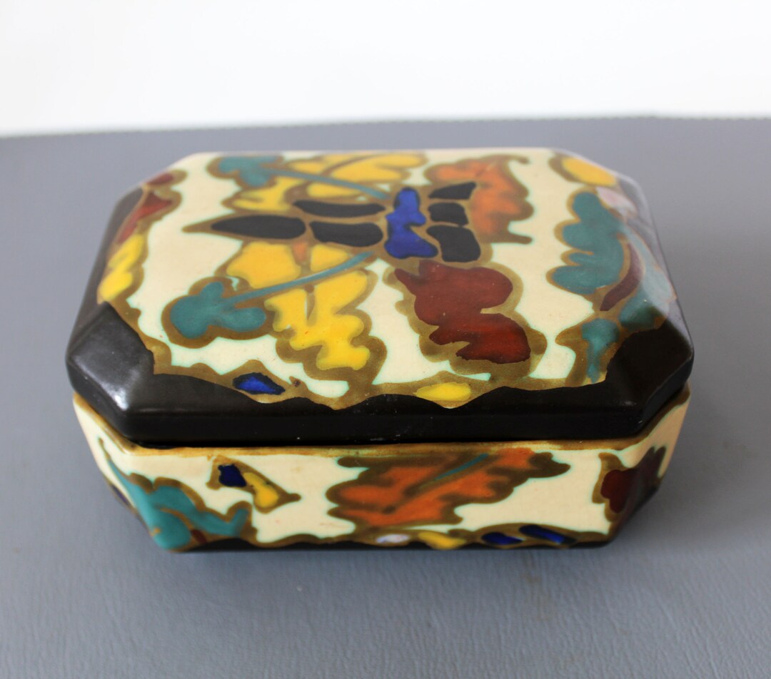 Art Deco Circa 1920s Gouda Art Pottery Box, CM Bergen Belgium, Dubois ...