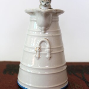 Antique 19th Century Porcelain Pitcher With Climbing Cat Handle, White ...