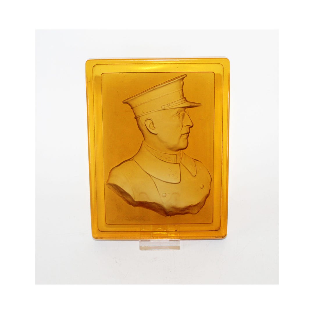 Antique Large Glass Tile With Belgium King Albert 1st, Val Saint ...
