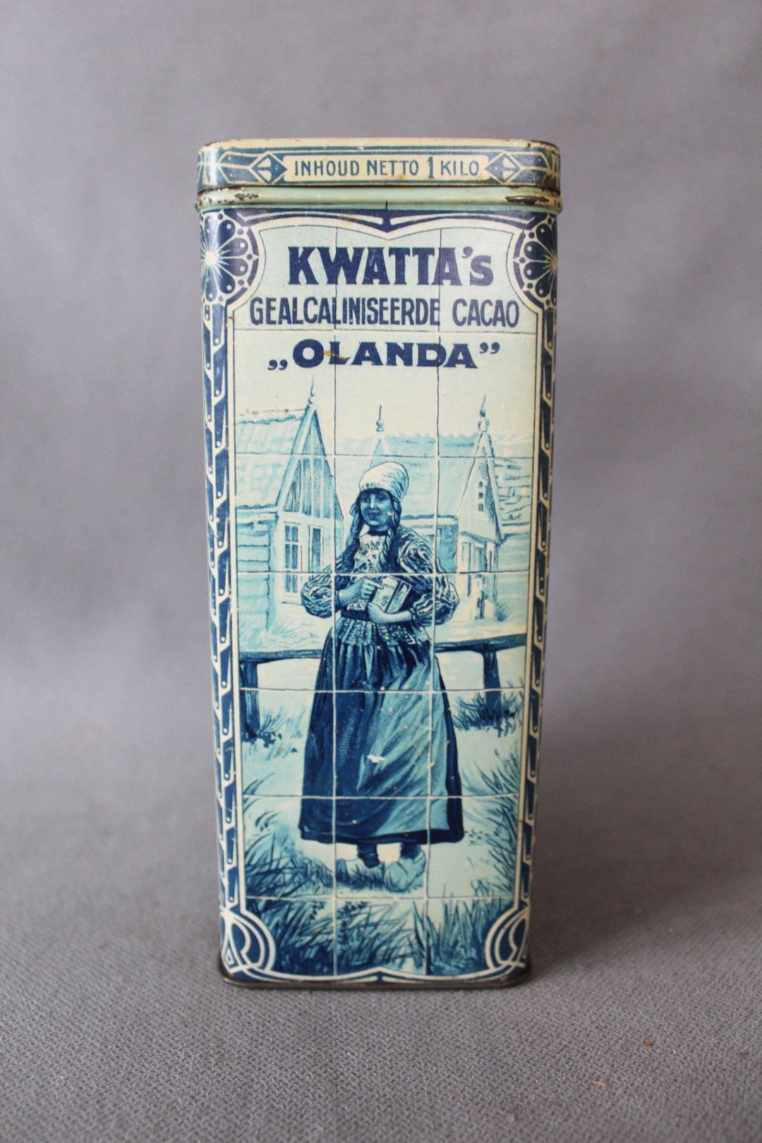 Rare and Large Antique Tin Cacao Box, 1 Kilos Tin Can Kwatta Cacao ...