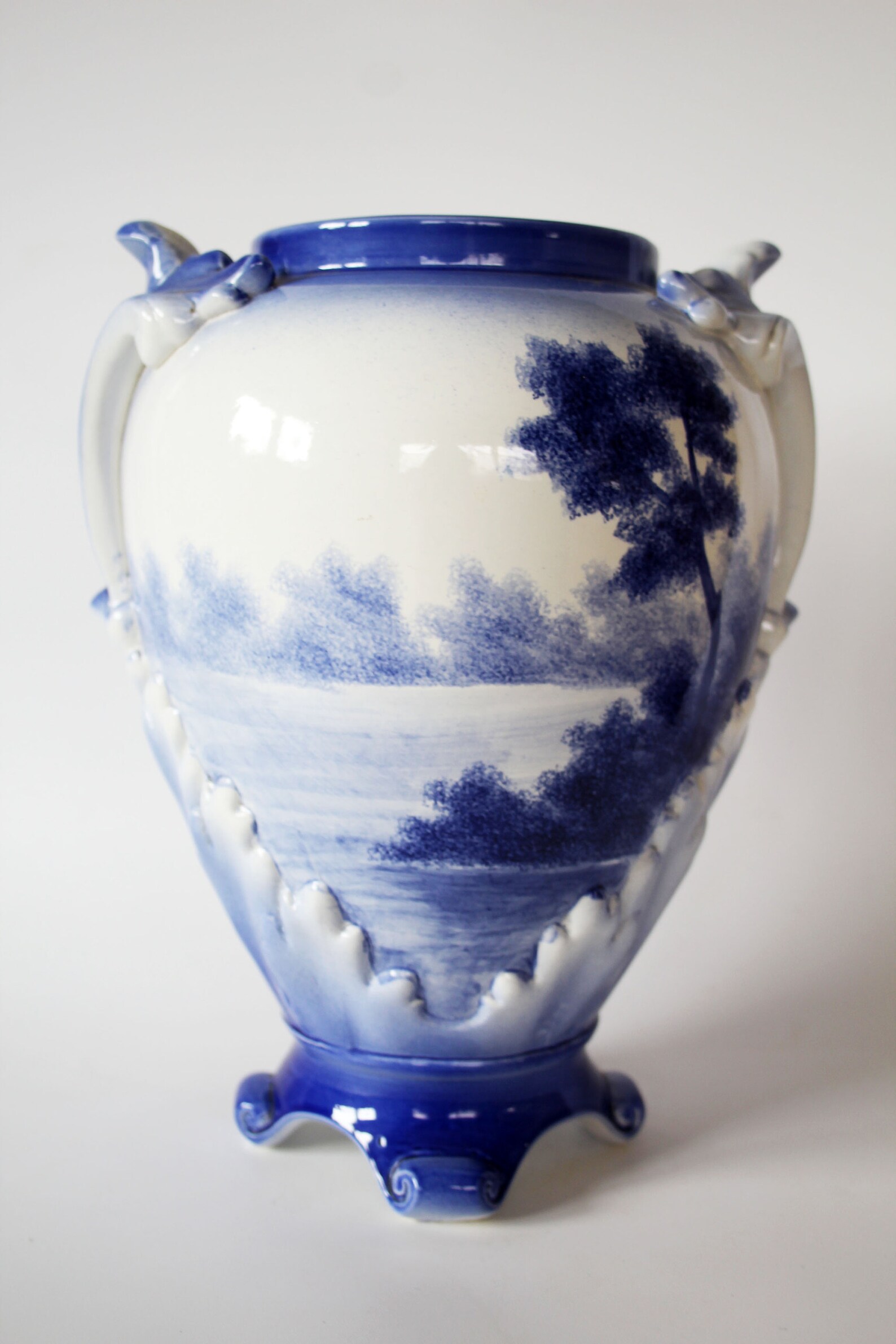 Tall Large Vintage Circa 1930s Blue and White Ceramic Vase, Delft Style ...