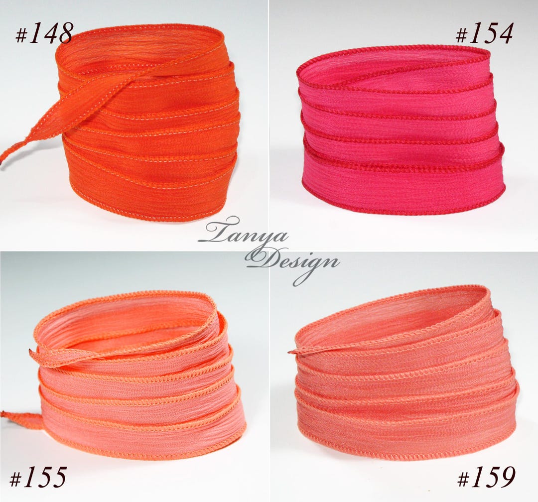 Hand-dyed Pure Silk Ribbon 39''-40'' Long. Plain Crinkle Crepe Silk ...