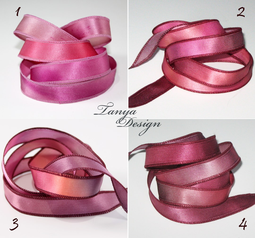Pink Raspberry & Burgundy Silk Satin Ribbons. Hand Dyed and Sewn Pure ...