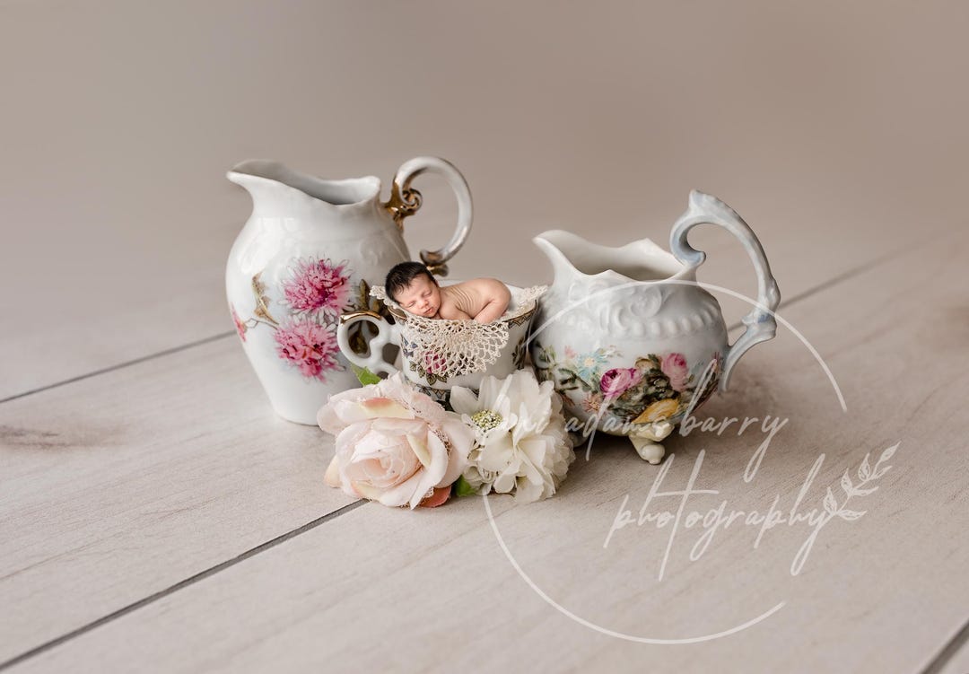 Floral Teacup Newborn Digital Backdrop: Antique Tea Set (JPG File) - Etsy
