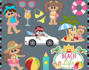 Clipart beach girls | Etsy