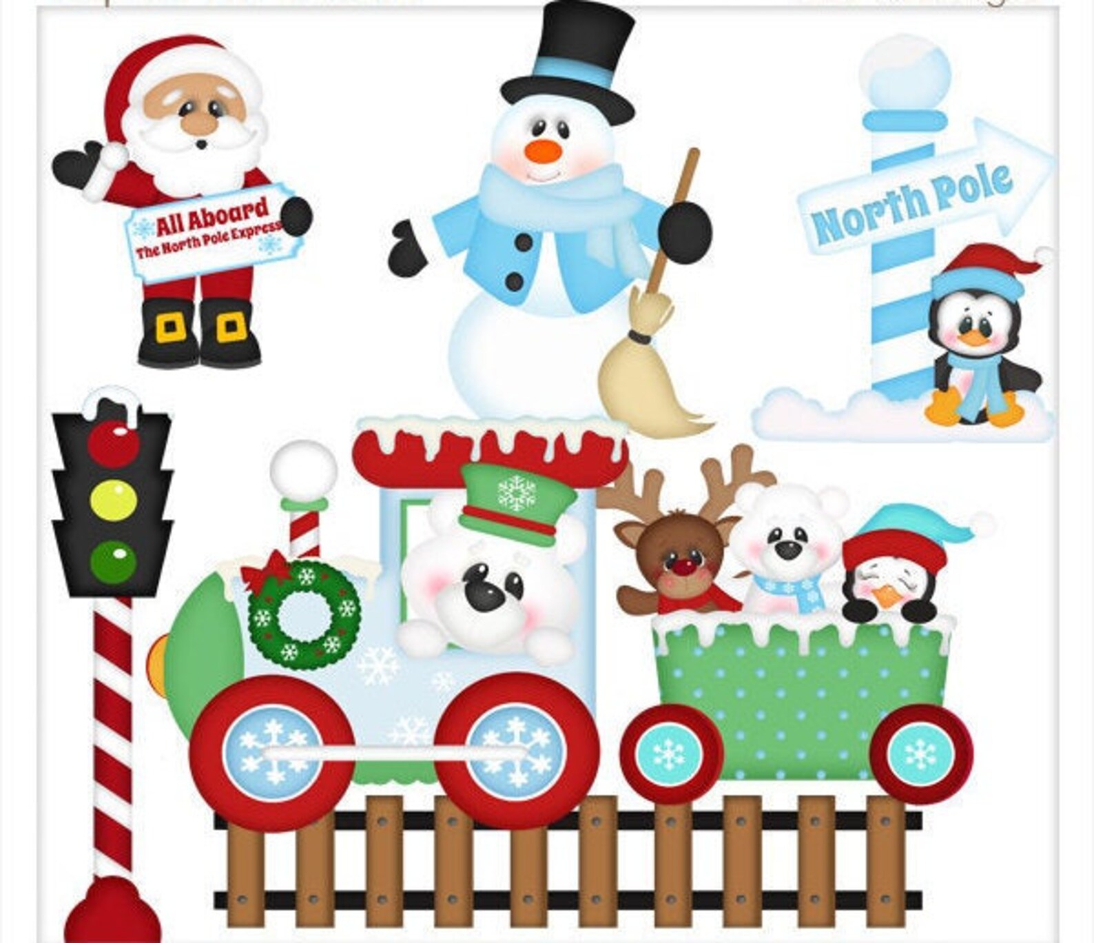North Pole Express Train Santa Claus Snowman Polar Bear | Etsy