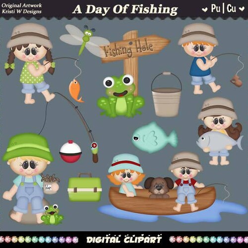 Day for Fishing Clipart Summer Digital Scrapbook - Etsy