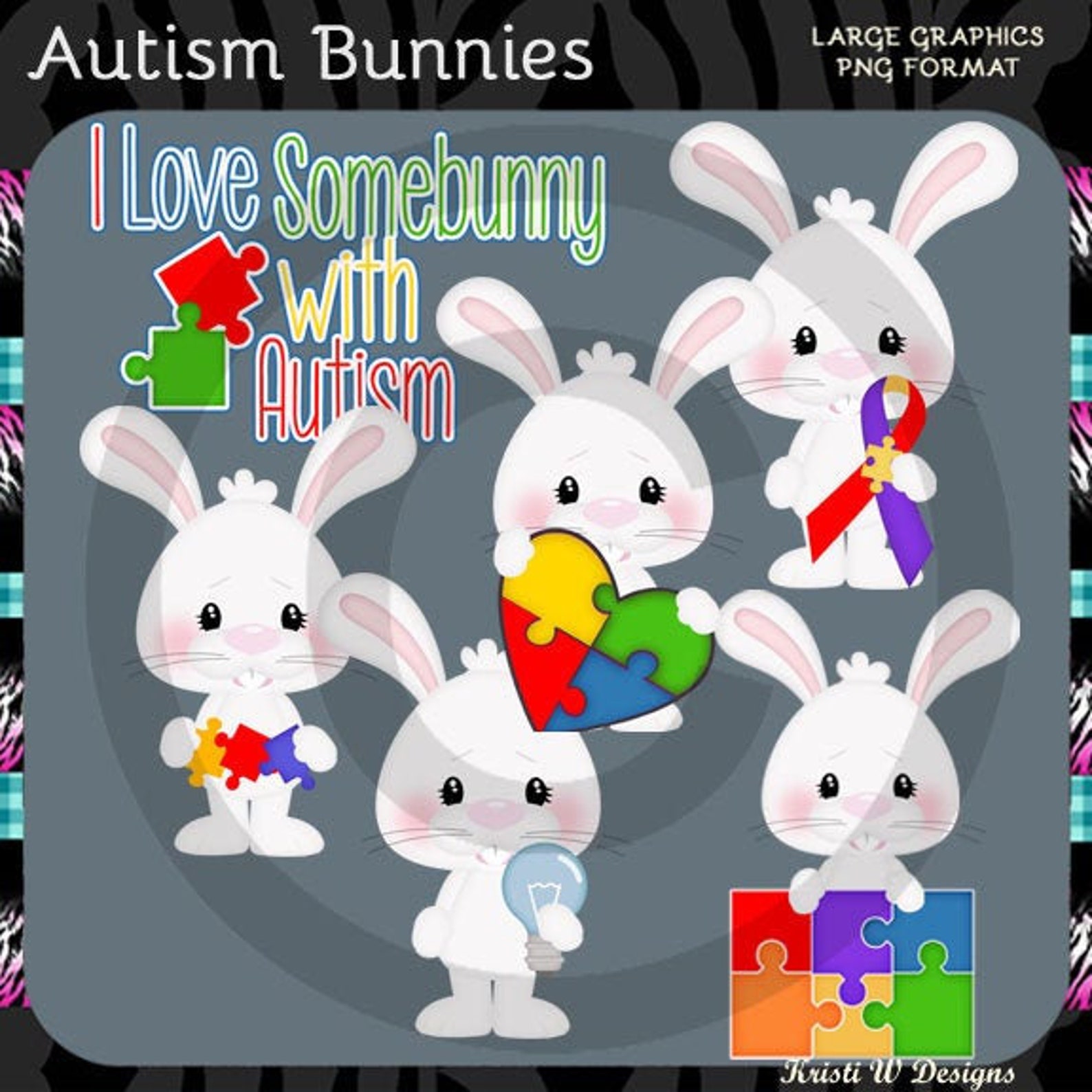 Autism Bunnies Rabbit Awareness Instant Download Semi | Etsy