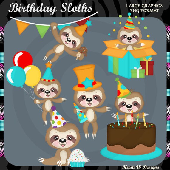 Birthday Sloths Clipart-Digital Clipart-PNG clip art-digital ...