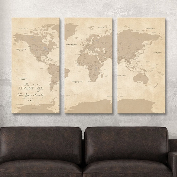 3 Panel World Map - Etsy