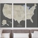 Large 3 Panel Personalized Canvas US Map - Earth Toned USA - Push Pin ...