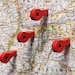 Wooden Map Marker Pins - Set of 10 - Red Wooden Map Marker Shaped Pins ...